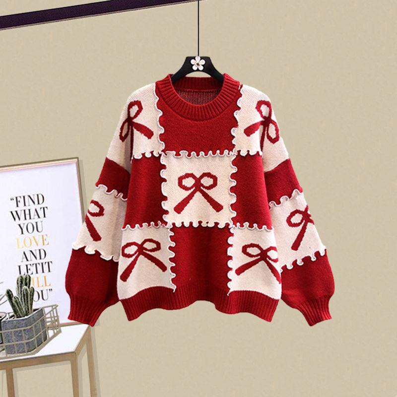 【top】bow Plaid Sweater Lily Outfits